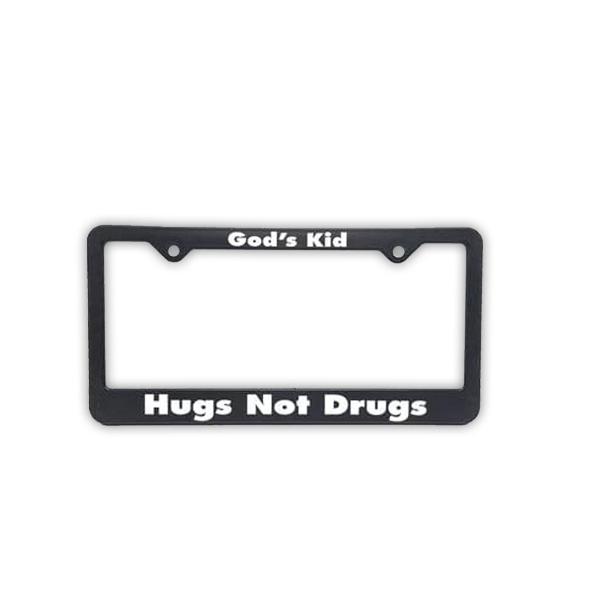 License Plate Frame, #F8, "God's Kid, Hugs Not Drugs" – Recovery Mint