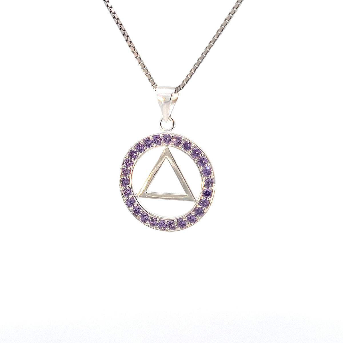Alcoholics Anonymous (AA) Symbol Pendant in a Circle of Purple Crystal ...